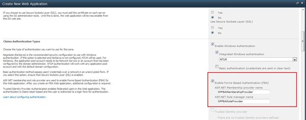 Forms-Based Authentication (FBA) Configuration in SharePoint